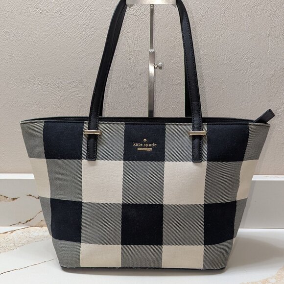kate spade | Bags | Kate Spade Black And White Checkered Tote In ...